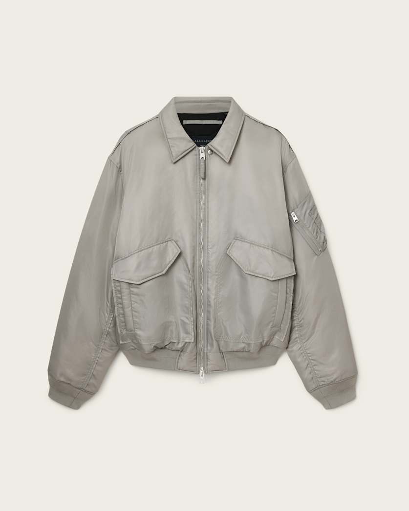 Camber Oversized Bomber Jacket Warm Grey | ALLSAINTS US